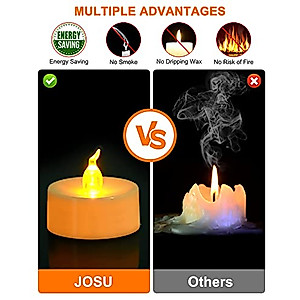 JOSU LED Tea Lights Candles [24 Pack] Flameless Candles, Realistic Battery Operated Candles, Flickering Bright Tealights with Warm Yellow Light for Party, Wedding, Valentine's Day