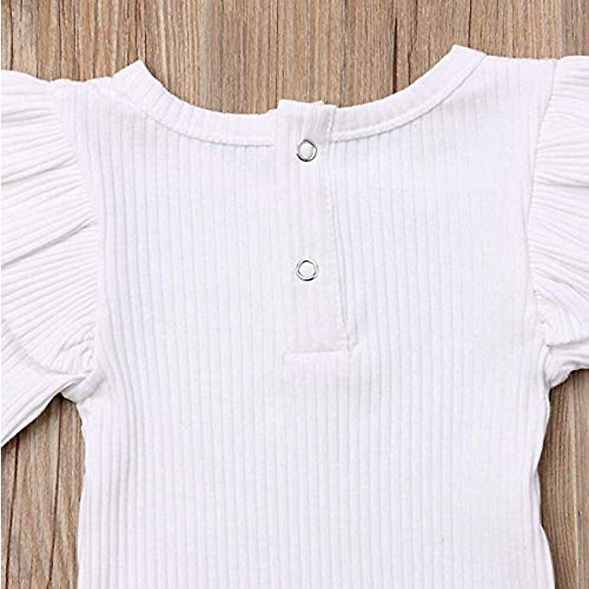 Mubineo Infant Baby Girl Basic Plain Rib Knit Ruffle Long Sleeve Romper Bodysuit Tops (White, 12-18 Months)