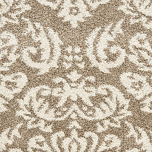 SAFAVIEH Florida Shag Collection 5'3" x 7'6" Beige/Cream SG460 Damask Non-Shedding Living Room Bedroom Dining Room Entryway Plush 1.2-inch Thick Area Rug