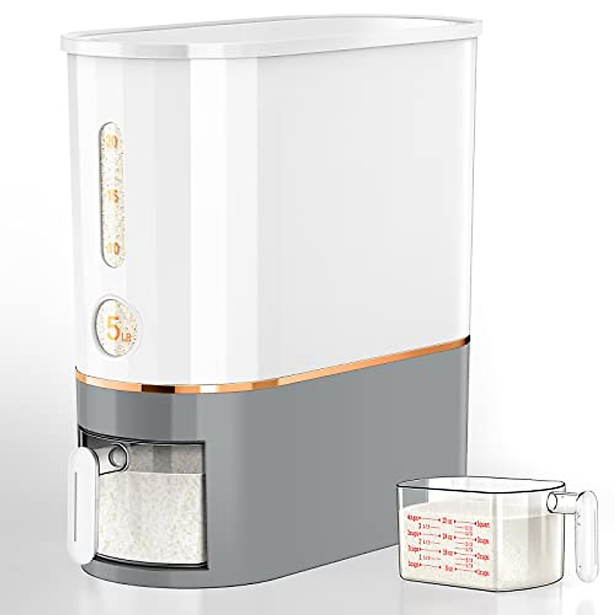 VenDotbi 26.5 Lbs Rice Dispenser, Rice Container with Measuring Cup, Large Capacity Food Storage Container with Lid, Food Dispenser Kitchen Organization for Home Kitchen Pantry Rice Soybean Corn