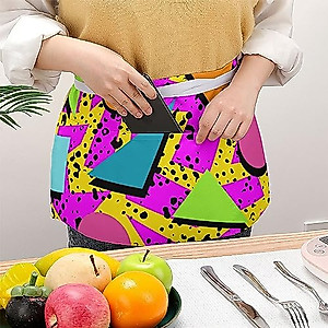 LAKIMCT Retro 80S 90S Half Aprons with Big Pockets, Women Men Short Apron for Chef Gardener Painter Waitress Bib