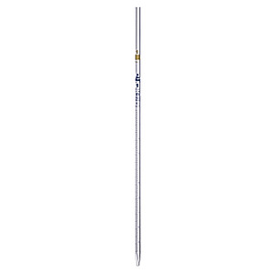 EISCO Serological Pipette, 1ml - Class B, Tolerance ±0.010ml - Blue Graduations - Color Code, Yellow - Calibrated for Delivery to Jet - Borosilicate Glass
