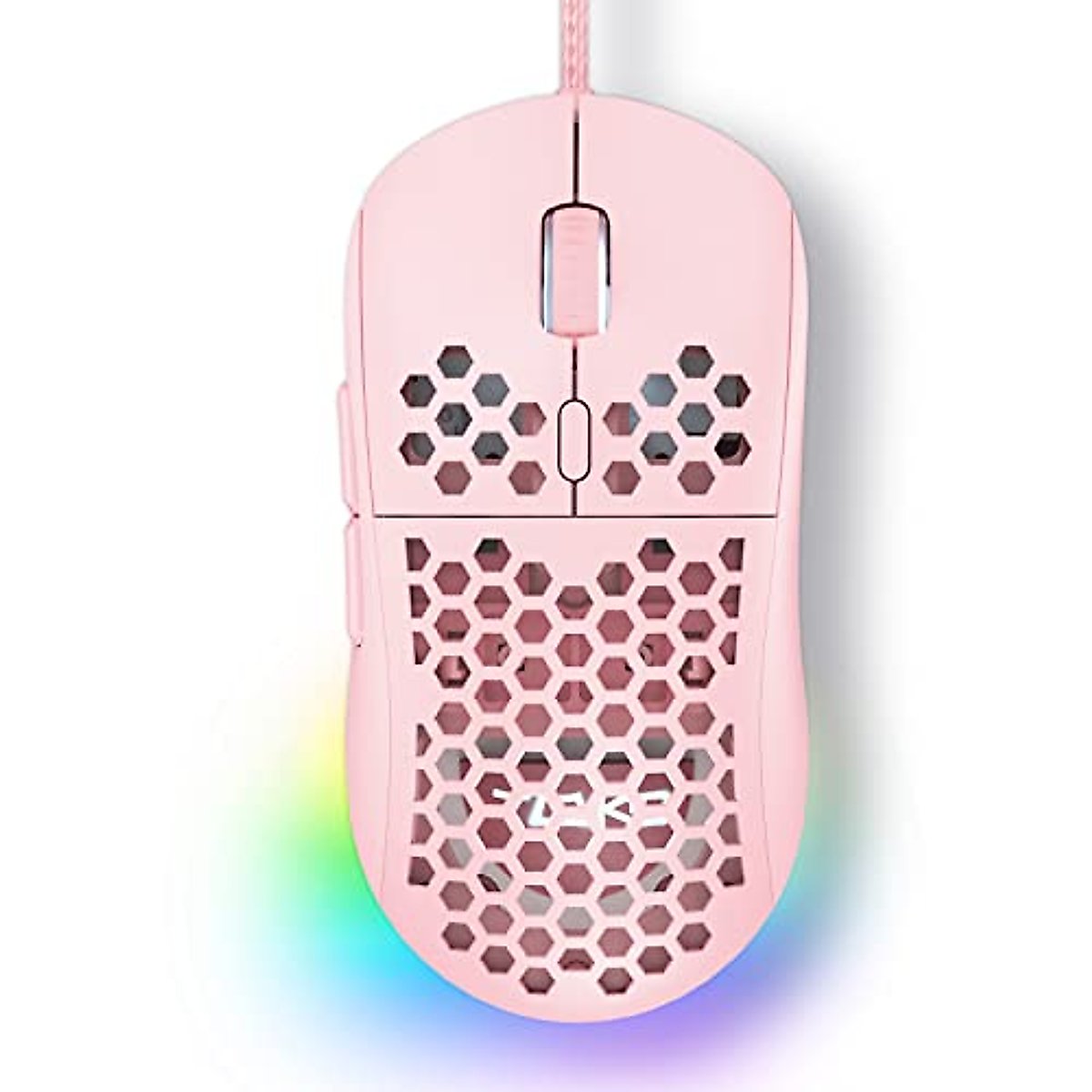 TMKB Falcon M1SE Ultralight Honeycomb Gaming Mouse, High-Precision 12800DPI Optical Sensor, 6 Programmable Buttons, Customizable RGB, Drag-Free Paracord, Ergonomic Wired Gaming Mouse - Matte Pink