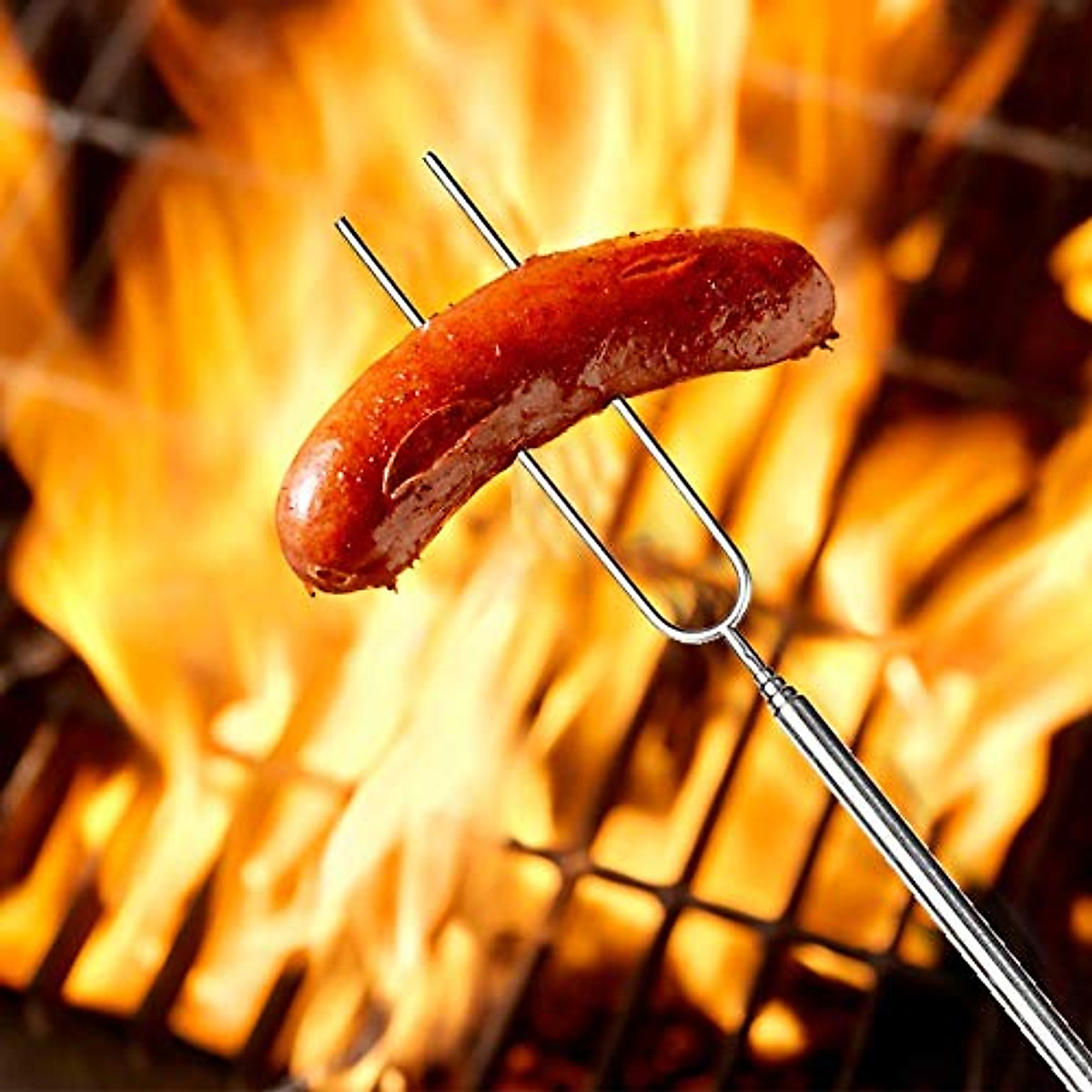 Kelfuoya 6Pcs Marshmallow Roasting Sticks Smore Sticks 32Inch Long Wooden Handle Barbecue Forks Telescoping Hot Dog Forks Smore Skewers for Campfire