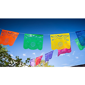 RICO RICO - Plastic Papel Picado 1 Pack, Ideal for a Mexican Fiesta, Cinco de Mayo, Mexican Themed Party and Fiesta Party Decorations,16 Feet Long - 10 Unique Designs.