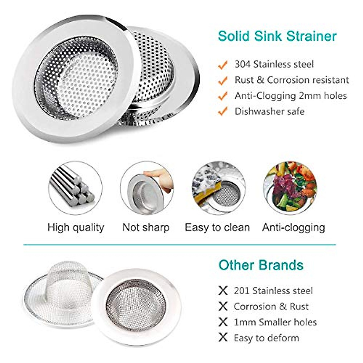 4 Pack Kitchen Sink Strainer Drain Stopper, Anti-Clogging Sink Strainer Basket Catcher, Stainless Steel Garbage Disposal Sink Plug for Most Drain