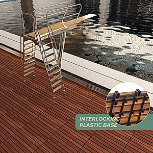 Solid Wood Interlocking Flooring Tiles (Pack of 10, 12" x 12"), Solid Wood Deck Tiles Interlocking, Patio Tiles Outdoor Interlocking Waterproof All Weather (12, 9 Slat)