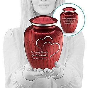 GetUrns - Embrace Hearts Urns for Human Ashes, Cremation Urns for Adult Ashes Men & Women, Cremation Urn for Home, Vault, or Niche, 200 cu. in, Double-Sided Engraving, Pearl Candy Red