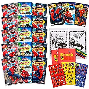 Set Of 15 Spiderman Play Packs Fun Party Favors Coloring Book Crayons Stickers Plus Loot Bags