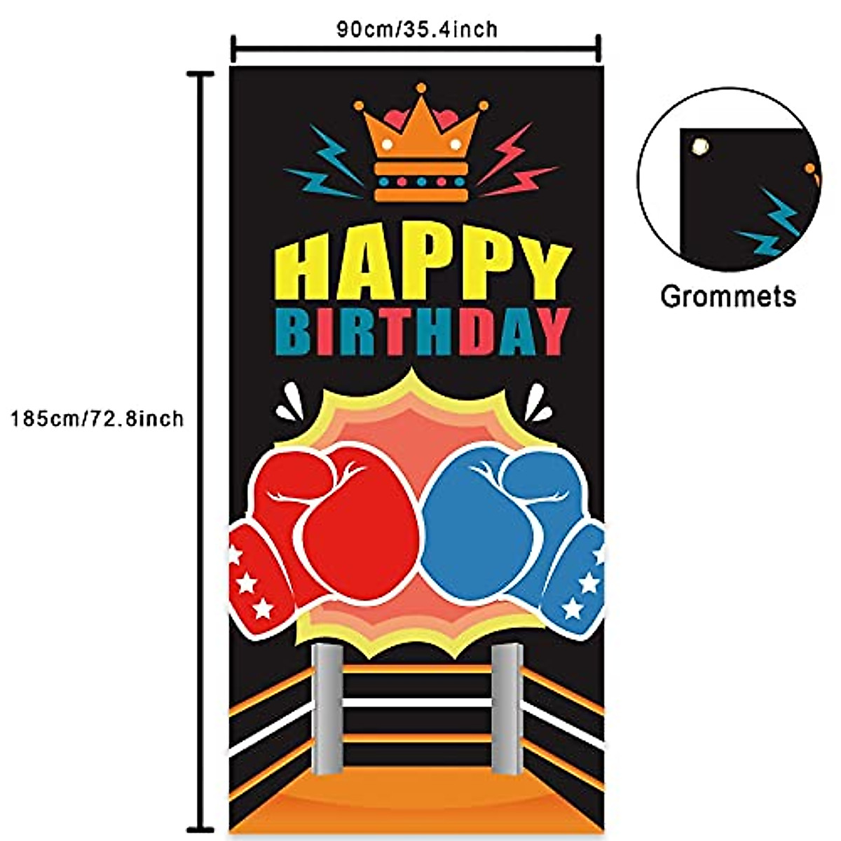 Boxing Happy Birthday Banner Backdrop Background Photo Booth Props Favors Supplies Kit Boxing Glove Boxing Match Sports Wrestle Fitness Theme Decor for Home Gym Boy Man 1st Birthday Party Decorations