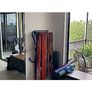 OUUO Home Gym Storage Accessories Equipment Rack for Resistance Bands,Fitness Straps, Jump Ropes,Chains, Curl Bars and Lifting Belts with 10 Prong Hooks (BlackNew)