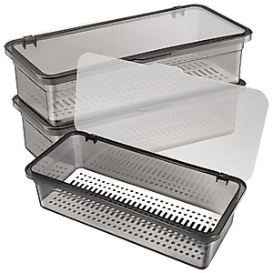 Cabilock 3Pcs Silverware Organizer Countertop Utensil Holder for Countertop with Lid Kitchen Silverware Organizer Plastic Silverware Tray for Drawer Utensil Organizer Black