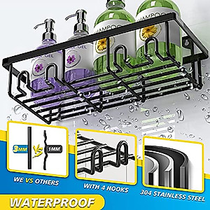 Auchic Shower Caddy,Shower Shelves [6 Pack],Adhesive Bathroom Shower Organizer Suction,No Drilling,Rustproof Stainless Steel Shower Soap Holder for Inside Shower,Black