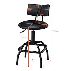 COSTWAY Adjustable Height Bar Stool, 360 Degree Swivel, Modern Guitar Stool for High Ergonomic Seating, with PU Leather Cushion, Heavy Duty Steel Frame for Bar, Shop and Music, Garage, Black