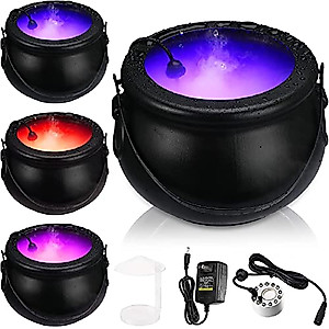 Halloween Mist Maker Fogger 8" Black Witch Cauldron Fog Maker Water Fountain Mist Maker 12 LED Light Color Change Pond Fogger Misting Cauldron Halloween Decor Fog Machine for Holiday Party (Silver)