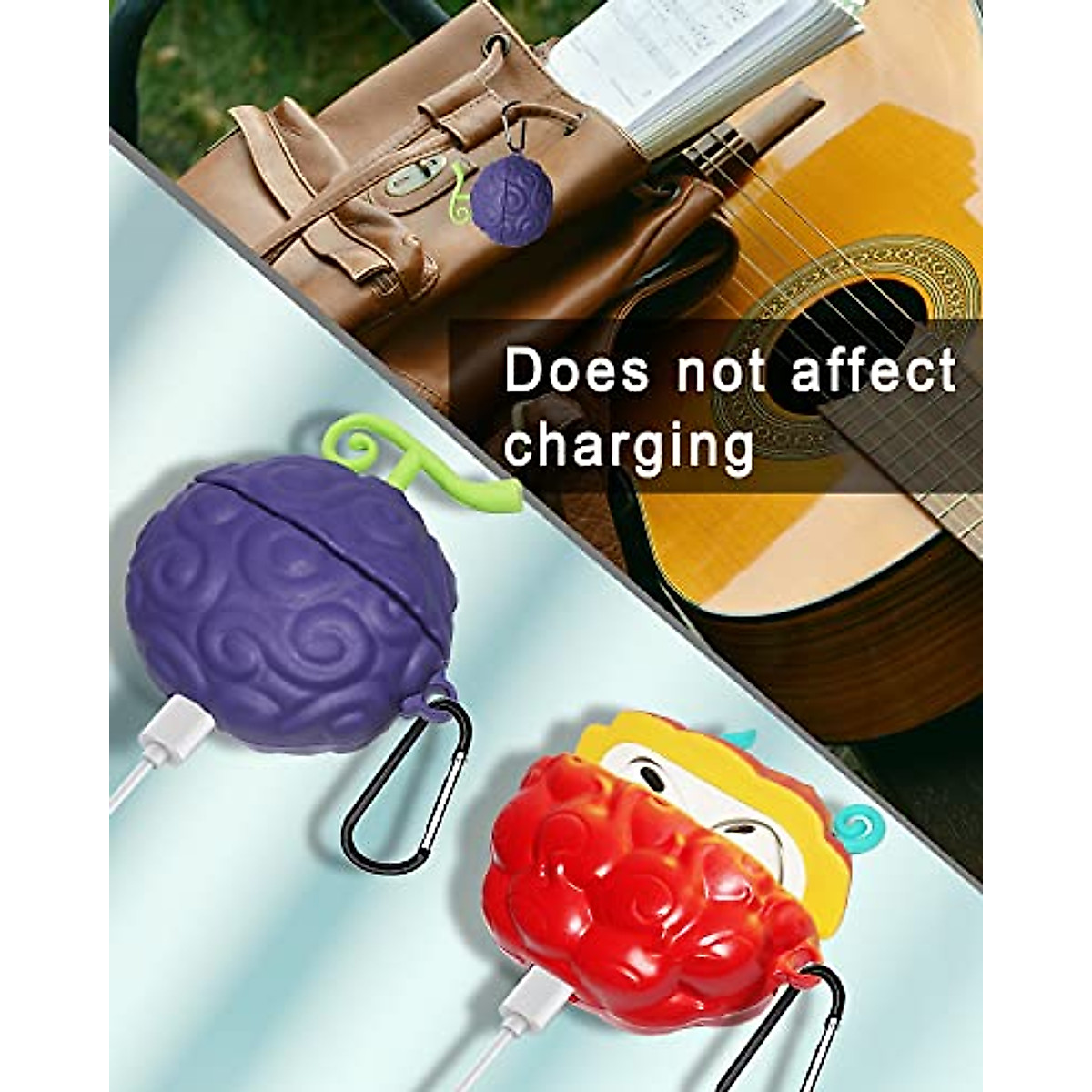 [2Pack] Fruit Cover for AirPods 3 Case Cute 2021 Released,3D Cartoon Silicone Protective Accessories Set Kit for Devil Fruit for AirPods 3rd Generation Case for Boy Girl(Purple&Red Yellow Devil Fruit)