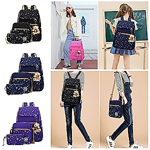 Star Print Girls Canvas Backpacks Set for School, School Bags Bookbags for Teenage Girls, with Crossbody Bag, 3 Pieces