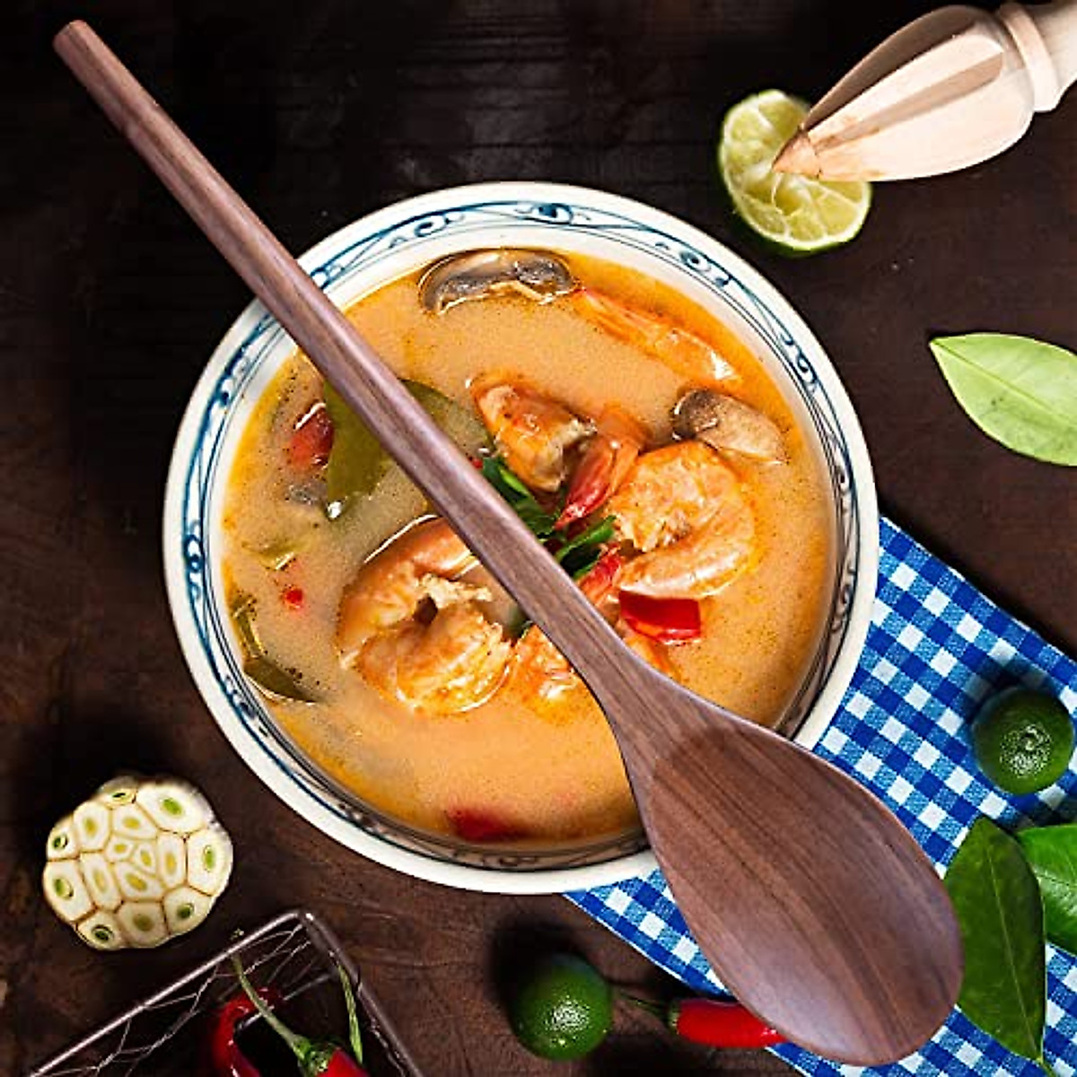 Wooden Spoon for Cooking, 14 Inch Walnut Wood Mixing Spoon for Soup Stirring, Nonstick Kitchen Serving Spoons Scooper Utensil with Long Comfortable Handle Smooth Finish Tableware