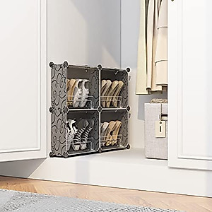 MAGINELS 4-Pair Shoe Rack Organizer with Cover, Slim Shoe Storage Cabinet,Behind Door, Narrow Shoe Shelf for Closet,entryway,Black