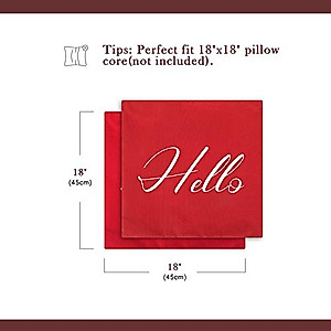 MoKo 2-Pack Waterproof Outdoor Pillow Cover 18x18, Decorative Patio Garden Throw Pillow Cases with Quotes Hello, Square Cushion Covers for Backyard Sofa Couch Tent, 45 x 45 cm, Red