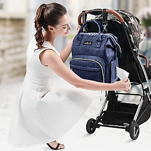 Viedouce Baby Changing Bag, Baby Diaper Bag Nappy Backpack, Maternity Bags with 1 Pcs Diaper Changing Pad and 2 Stroller Straps, Waterproof, Large Capacity for Mom and Dad (Blue)