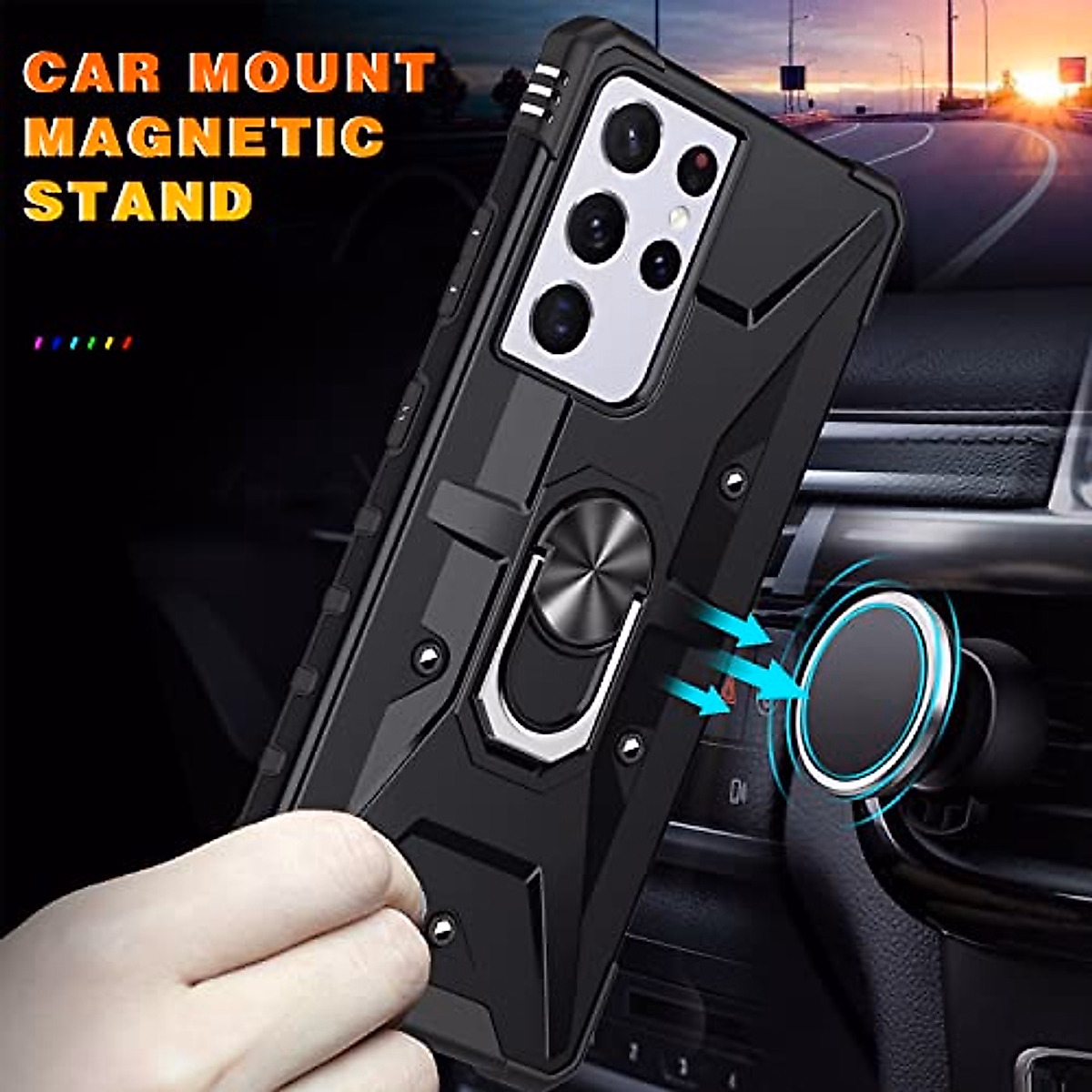 AKINIK for S21 Ultra Case, Samsung Galaxy S21 Ultra Case with Self Healing Flexible TPU Screen Protector 2 Pack, Military Grade Double Shockproof with Kickstand Case for Galaxy S21 Ultra (Black)