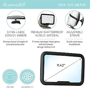 The Peanutshell Back Seat Mirror – Premium Shatterproof Acrylic Baby Mirror for Car, Wide Angle 360 Degrees Fully Adjustable and Easy to Install Baby Travel Essential, Mirror for Car Seat Rear Facing