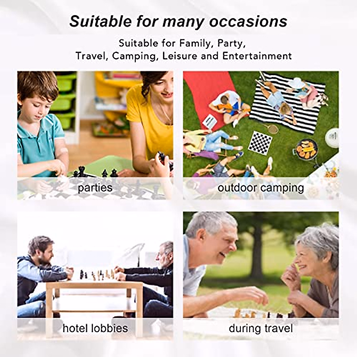 DAUERHAFT International Chess Set, 32Pcs Chess Pieces Portable PU Leather Chessboard Chess Set with Storage Bag, Non Slip Bottom Board Game Set, for Outdoor Camping