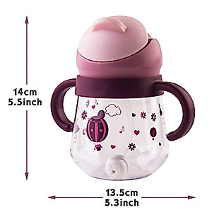 Sippy Cup for Baby Months 6+, Weighted Straw Non Spill Cup for Toddlers, Baby Straw Cup with Handles, Spill-Proof, Leak-Proof Soft Spout Cup 260ml, BPA Free