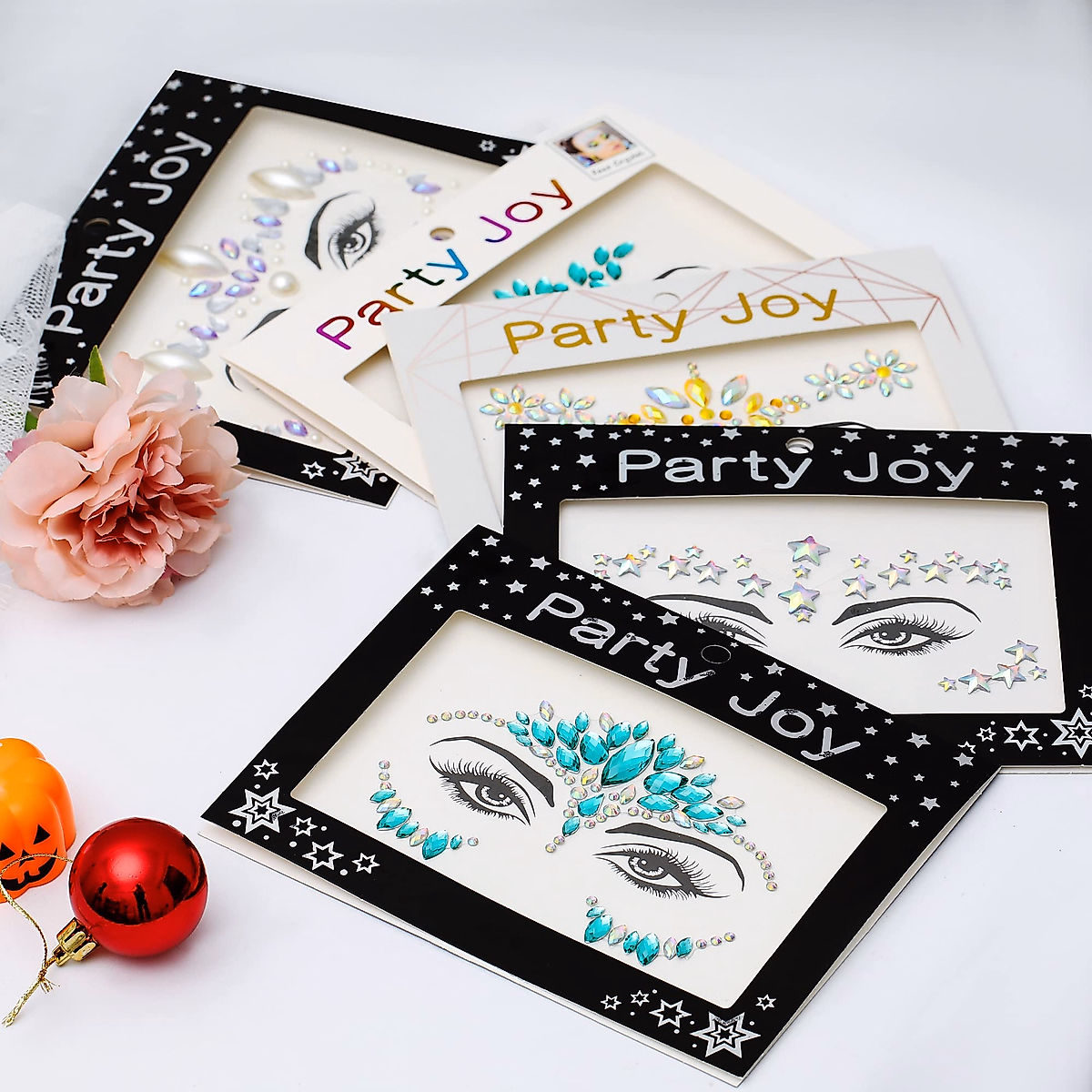 RLMOON Mermaid Face Jewels Rhinestone Sticker Face Gem Cosplay Mermaid Halloween Face Decoration 3D Crystal Sticker Rave Accessories for Carnival Music Festival Party