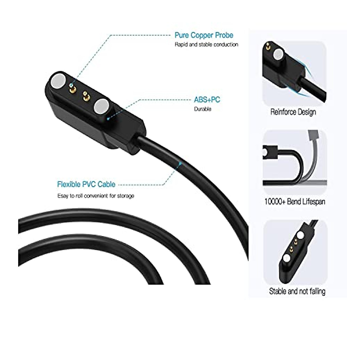 Acediar [2-Pack] 3.3FT Smart Watch Charger Magnetic USB Charging Cable for Letsfit Willful YAMAY VeryFitPro SW023 ID205L SW021 ID205U ID205S SW025 Uwatch 3S 3 2 2S