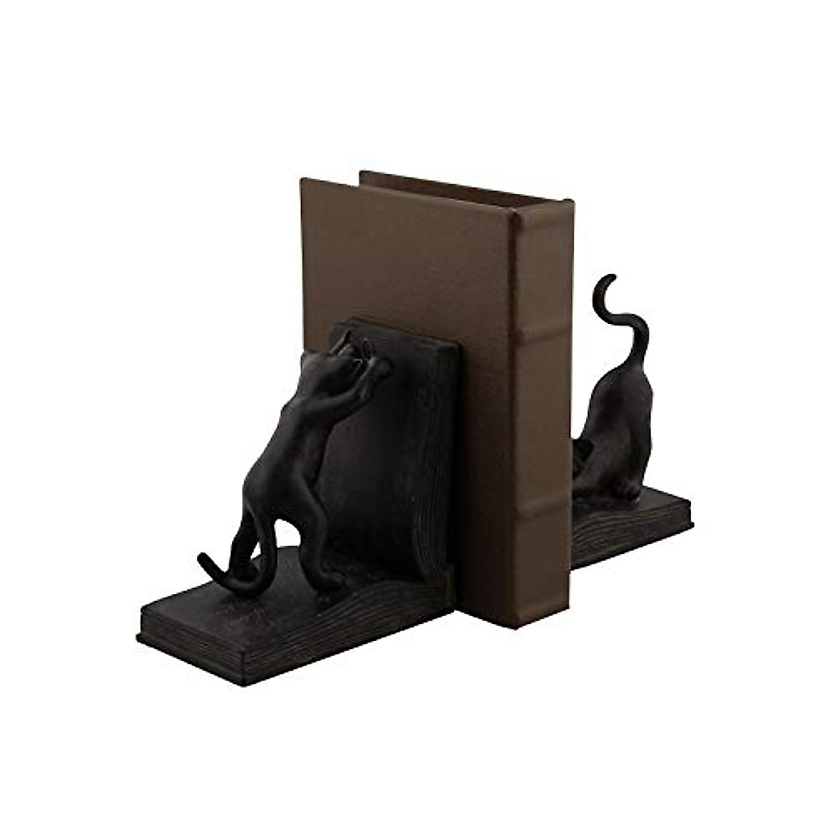 Deco 79 Polystone Cat Reading Bookends, Set of 2 7"H, 6"W, Black