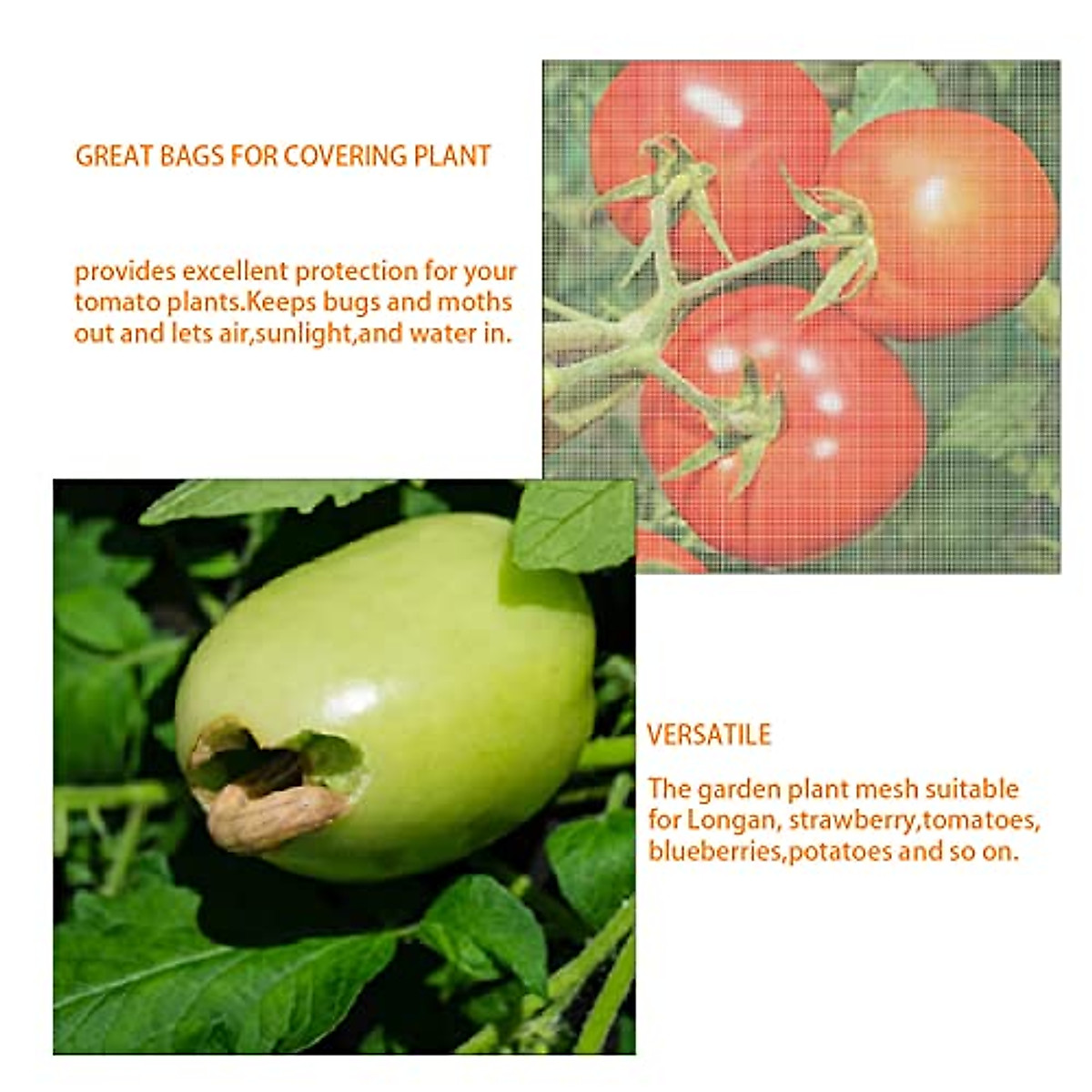 4 Pack Garden Mesh Netting for Plants, Insect Bird Netting Pest Barrier Bag with Drawstring, 2 Size Tomato Protective Cover Fruits Tree Blueberry Bush Netting Cover Bag Protection for Vegetables