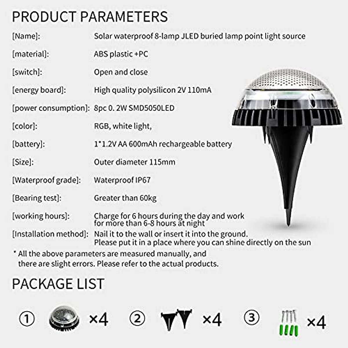 YGDGSDDS Outdoor Solar Ground Light has IP67 Waterproof and 8 LEDs, Suitable for Outdoor Night Scene Lighting Such as Swimming Pools, Gardens, etc, Making it Bright(White 4Pack)