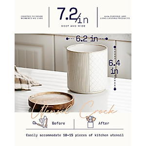 getstar 360° Rotating Kitchen Utensil Holder, Large Ceramic Cooking Utensil Holder for Kitchen Counter with Rotatable and Detachable Wooden Base