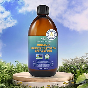 QUEEN OF THE THRONES Organic Golden Castor Oil | 100% Pure for Hair, Skin, Nails, Brows & Lashes | Hexane-Free | USDA Certified [16.9oz (500ml)]