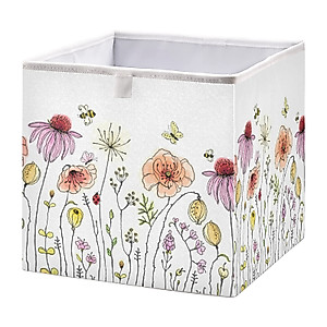 xigua Wildflowers Cube Storage Bin Large Collapsible Storage Box Canvas Storage Basket for Home,Office,Books,Nursery,Kid's Toys,Closet