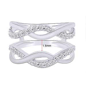 AFFY 1.00 Ct Criss Cross Infinity Ring Guard Enhancer in 14K Gold Over Sterling Silver with Cubic Zirconia (White Gold Plated Silver, 7.5)