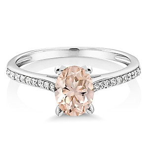 Gem Stone King 10K White Gold Gemstone Birthstone and White Diamond Engagement Ring | Oval 8X6MM | Wedding Anniversary Promise Ring For Women | Available In Size 5, 6, 7, 8, 9