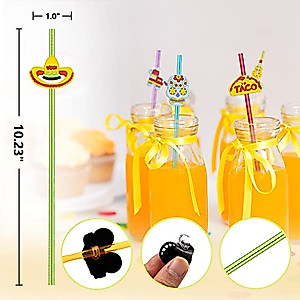 24pcs Cinco De Mayo Fiesta Theme Beverage Cocktail Straws for Mexico Fiesta Taco Party Supplies Party Favor with 2 Pieces Straw Cleaning Brushes, 6 Colors Straws