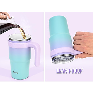 Zukro 20 oz Insulated Tumbler With Handle, Ceramic Interior Coating, No Metallic Aftertaste, Vacuum Stainless Steel Travel Coffee Cup with Lid and Straw, Keep Drinks Hot & Cold For Pure Taste