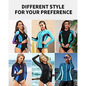ATTRACO Womens Rash Guard Long Sleeve Sun Protection Swim Shirts Swim Top Aqua L