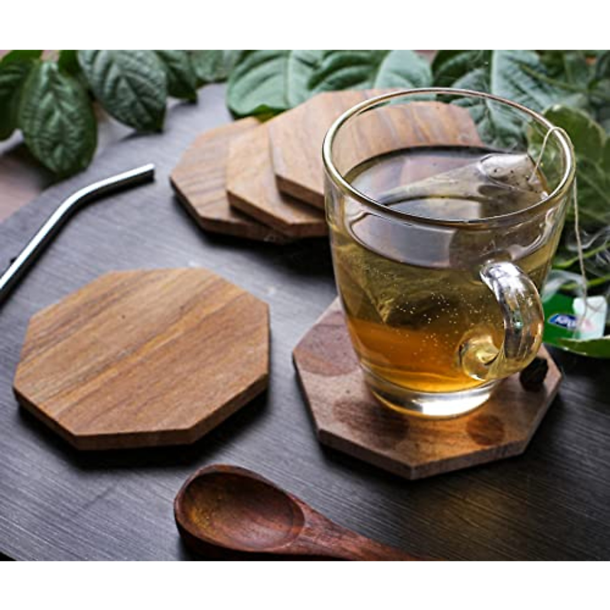 Marbco Sandstone Water Absorbent Hand Crafted Octagon Coasters for Drinks- Set of 6 - 4 inches Wide Thirsty Stone bar/Drink Coasters Made from Real Solid Stone (Without Holder, Set of 6)