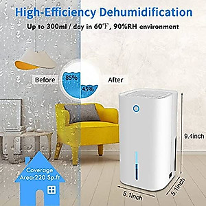 Small Quiet Dehumidifiers 30oz 850ml Portable Electric Dehumidifier with Smart Features Auto-Off for Damp Home, Room, Bedroom, Bathroom Wardrobe, Basement, Office