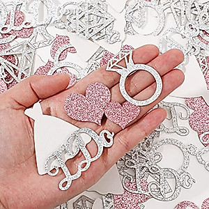 240 Pieces Glitter Wedding Table Confetti Rose Gold Heart Confetti Silver Diamond Ring Confetti Glitter I Do Confetti for Bridal Shower Decoration Engagement Bachelorette Party Table Scatter Wedding