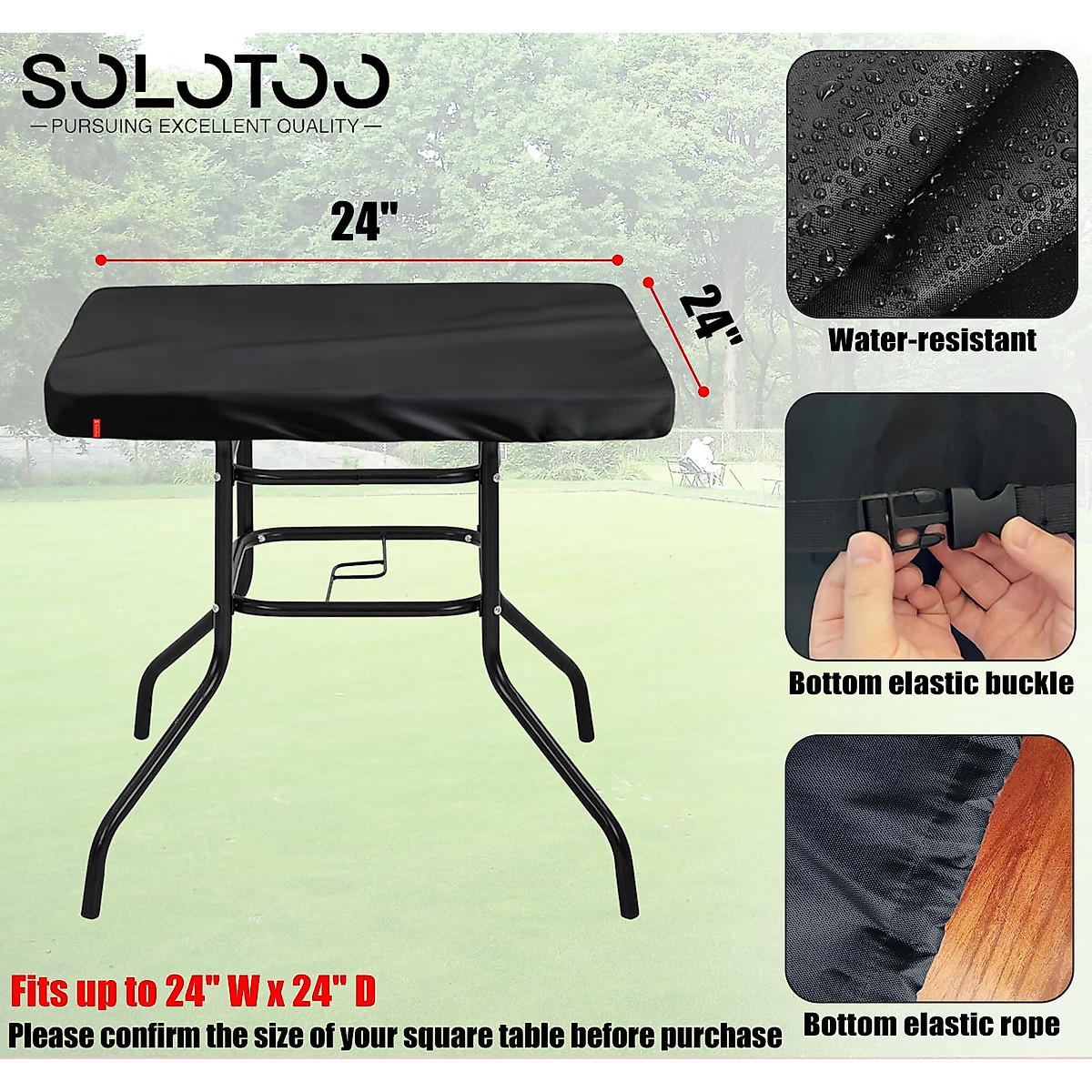 SoloToo Outdoor Square Table Cover,Waterproof Anti-UV Patio Square Table Top Covers,Fits 24 x 24 Inches Square Patio Furniture (Black)