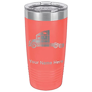 LaserGram 20oz Vacuum Insulated Tumbler Mug, Truck Cab, Personalized Engraving Included (Coral)