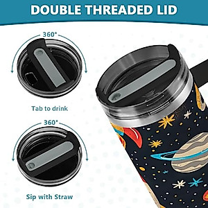 FRCSDIY Cosmic Planet Insulated Tumbler with Handle and Straw Lid,30oz Leakproof Stainless Steel Cup BPA-Free Water Bottle