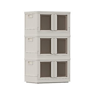FLEXIMOUNTS Stackable Storage Bins With Lids, 110 QT-3 pack Closet Organizers and Storage with Doors, Plastic Collapsible Storage Bins, White Storage Containers For Home Essentials