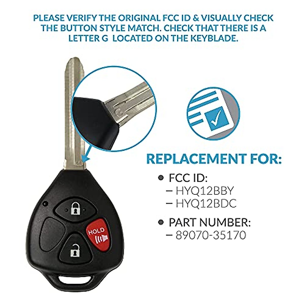 Keyless2Go Replacement for Keyless Entry Remote Car Key with G Chip for Select 4Runner Rav4 Yaris Models That Use HYQ12BBY, HYQ12BDC